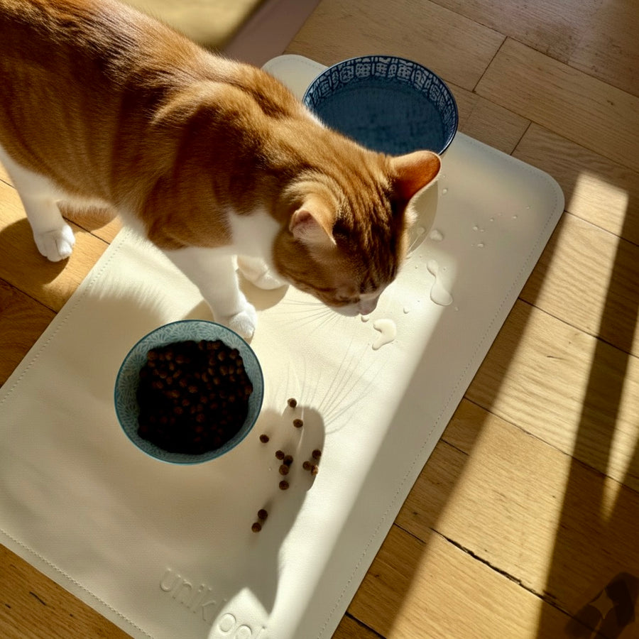 Vegan Leather Pet Food Mat 30x16 — Cream | Waterproof Non-Slip – Uniklook